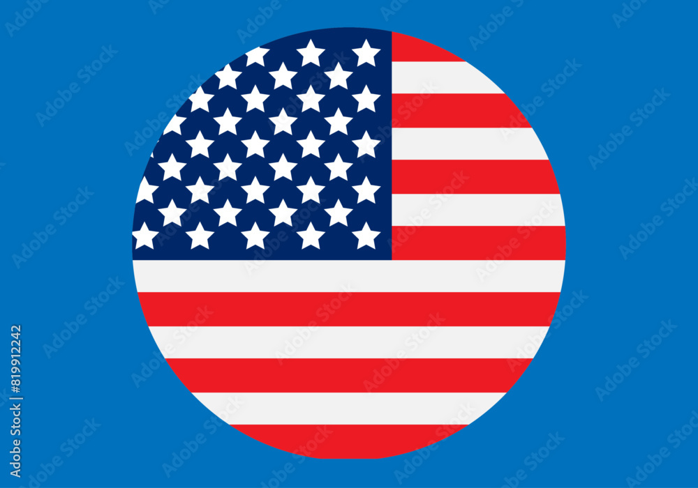 Círculo con la bandera de los Estados Unidos de América en fondo azul ...