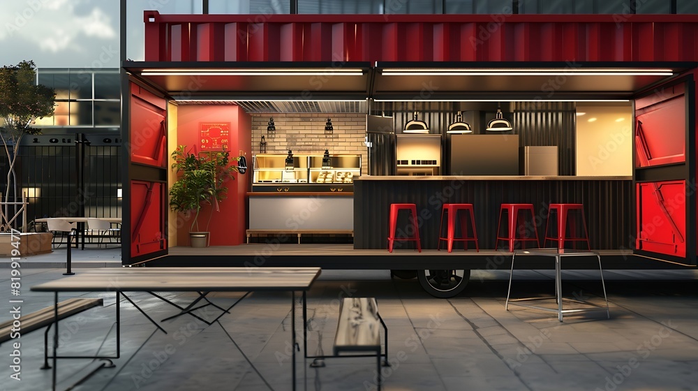 Food truck container cafe mobile mock up design loft style architecture ...