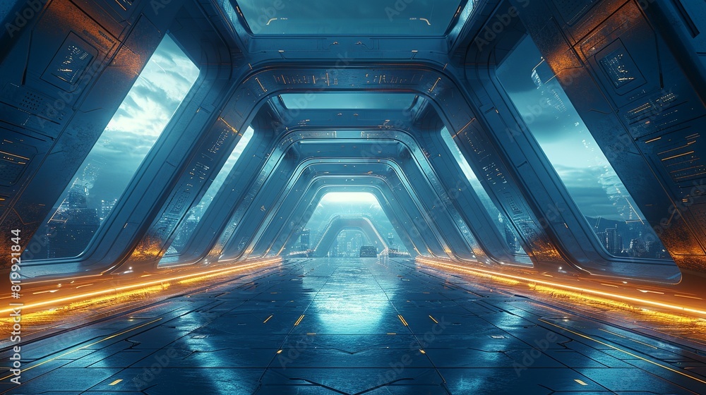 Sci-fi technology background image, Futuristic steel structures with sleek, angular designs ...