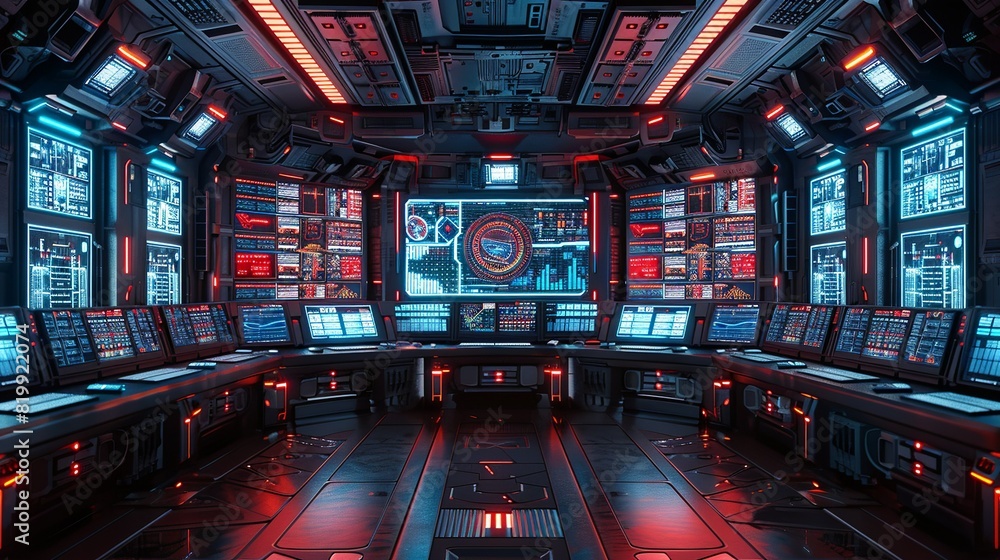 Sci-fi technology background image, High-tech command center with a ...