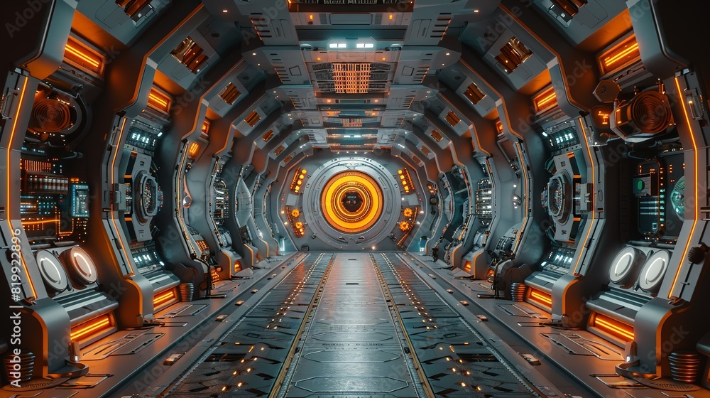 Sci-fi technology background image, Sci-fi engineering bay with ...