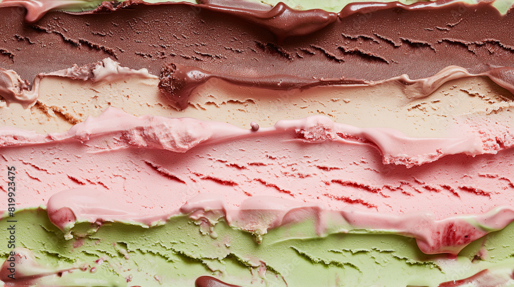 top view of spumoni ice cream surface, a closeup of the spumoni ice ...