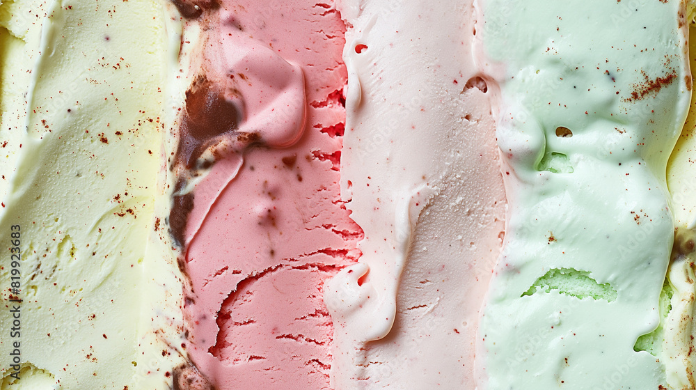 top view of spumoni ice cream surface, a closeup of the spumoni ice ...