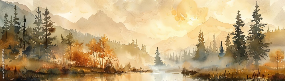 Design a watercolor landscape for serene wall art side view advanced ...