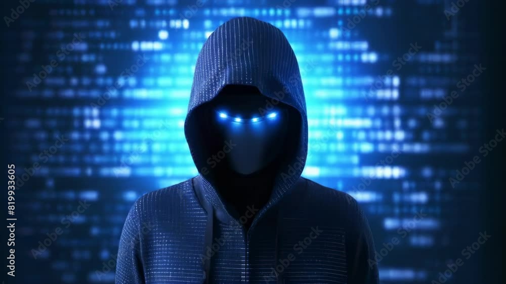 Vidéo Stock Hacker in Cyberspace Background. A menacing figure with ...