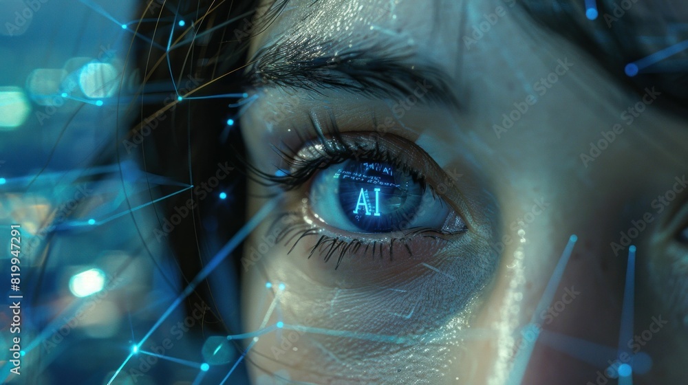 Close Up of Female Eye with AI Word in Background, Technology Concept ...