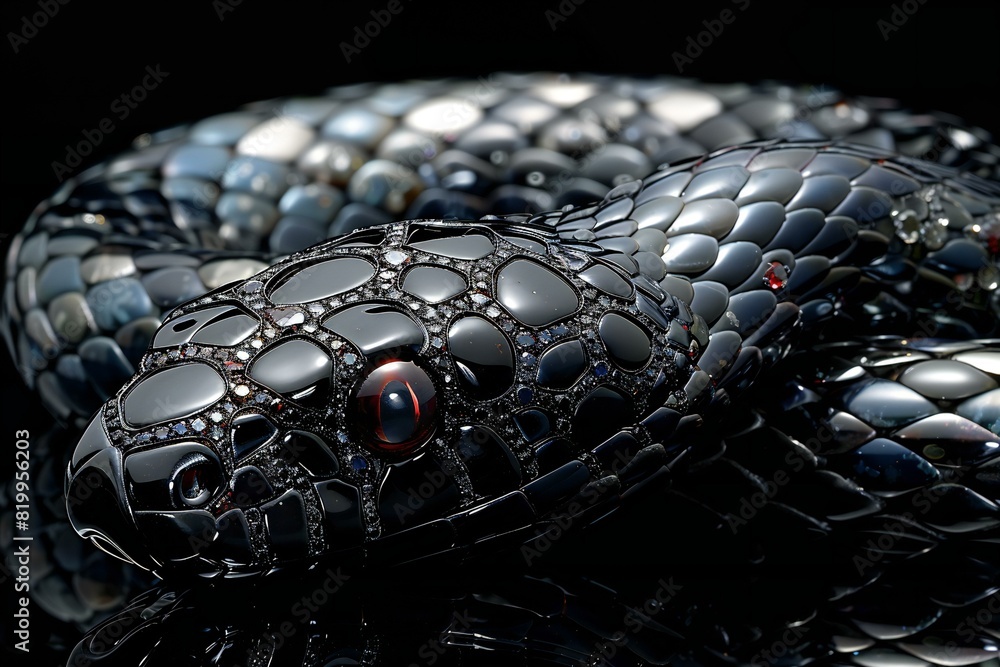 Digital artwork of black snake with black diamonds and black reflective ...