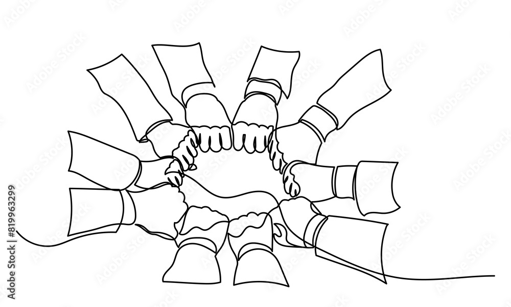 Continuous line drawing of business people Top view of people unites ...