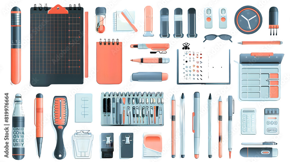 Different stationery items placed in a flat layout isolated on a ...