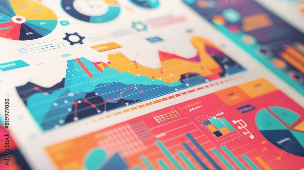 Vibrant infographic featuring various charts, graphs, and data ...