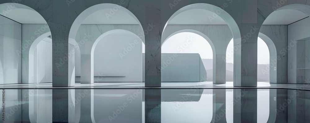 liminal space, long hallway, arches, water Stock Illustration | Adobe Stock