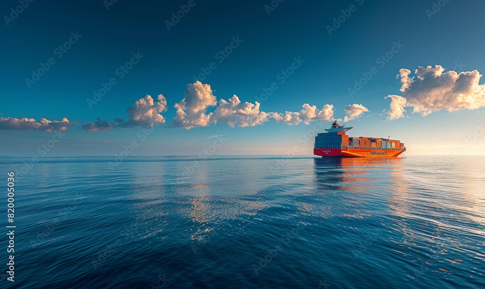 aerial view ultra large container vessel at sea. box ship spelled ...
