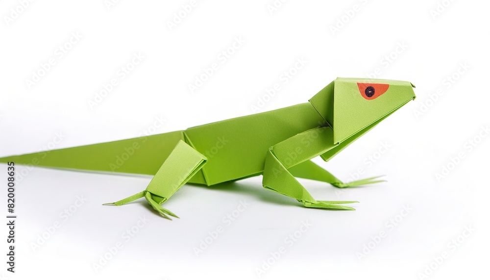 Animal reptile concept origami isolated on white background of a green ...