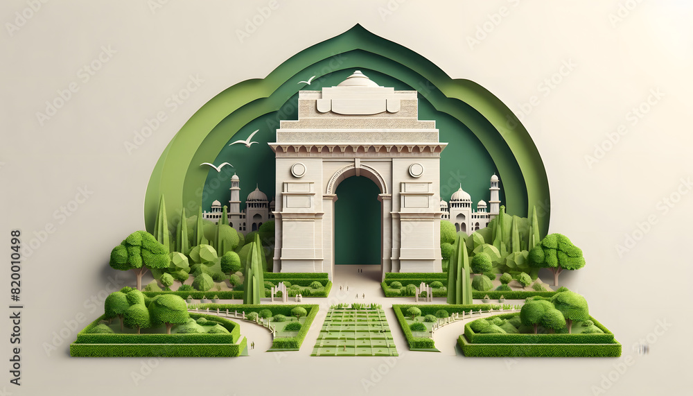 India Gate, Delhi India in papercraft-themed illustration diorama Stock ...