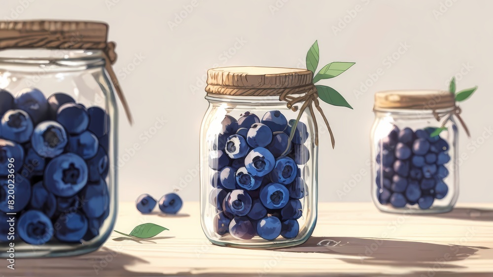 Blueberries in jar, Anime style illustration, anime background, manga ...