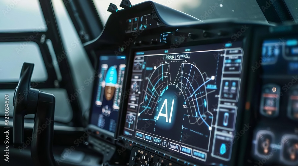 Photo of an electric helicopter cockpit with AI symbol integrated into ...