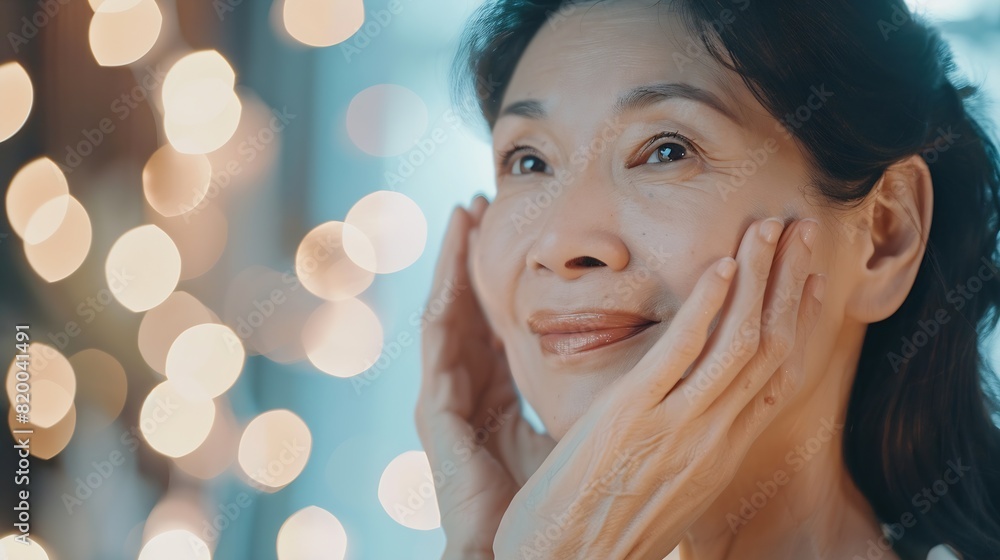 Portrait of gorgeous happy middle aged mature asian woman senior older ...
