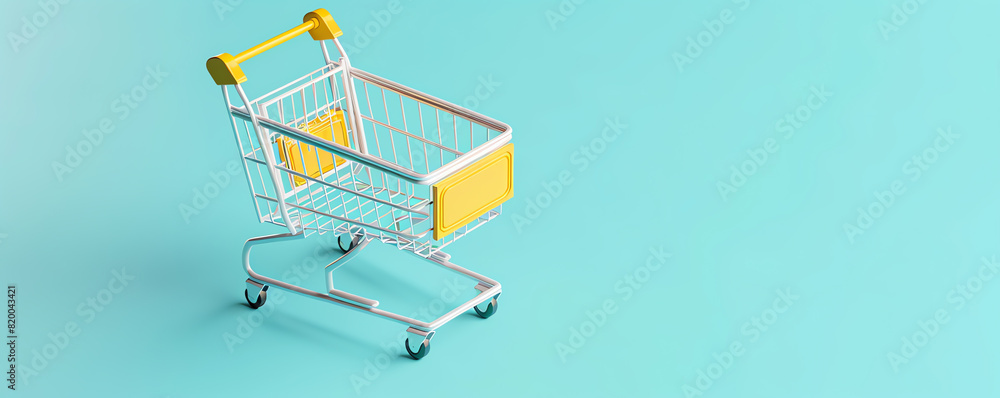 Online shopping cart flat design top view digital theme 3D render ...