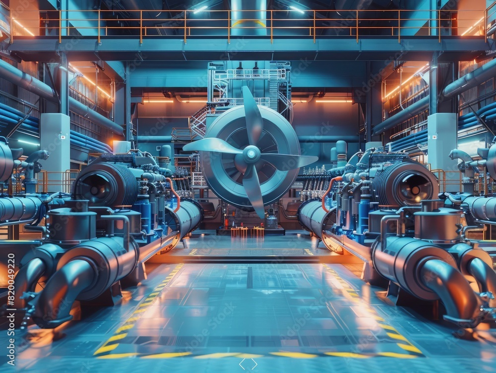 Foto de \a power plant with turbines and heat exchangers, energy theme ...