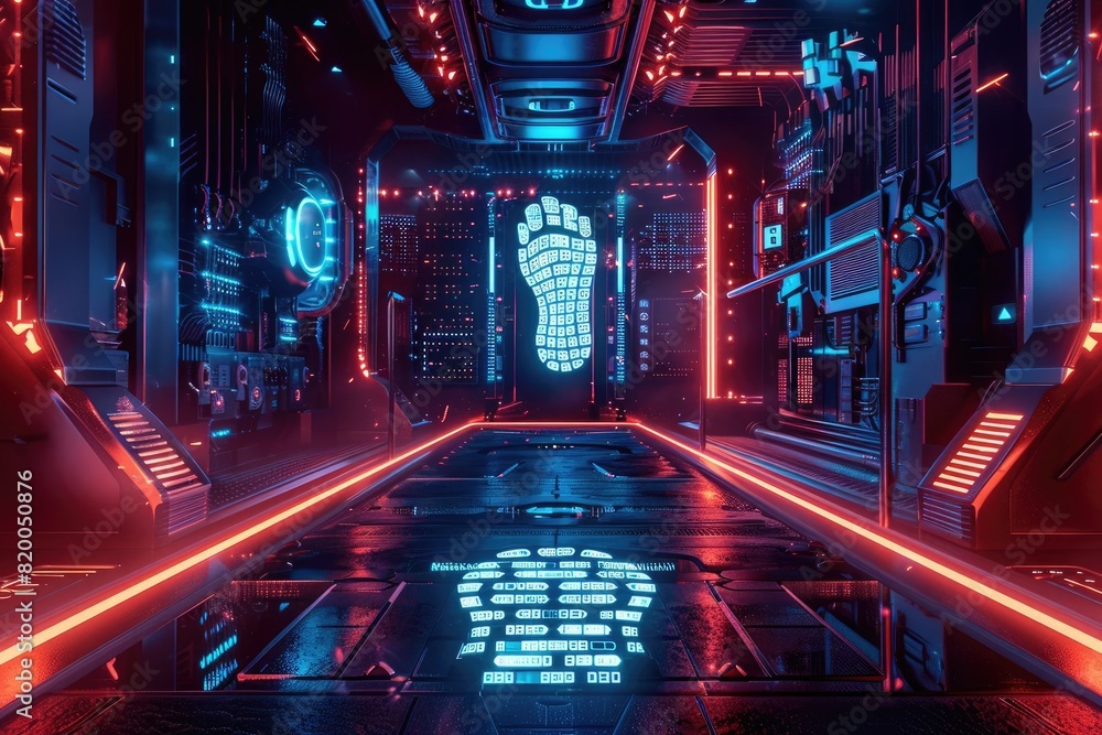 Visualize a digital footprint in a virtual reality space, gaming theme ...