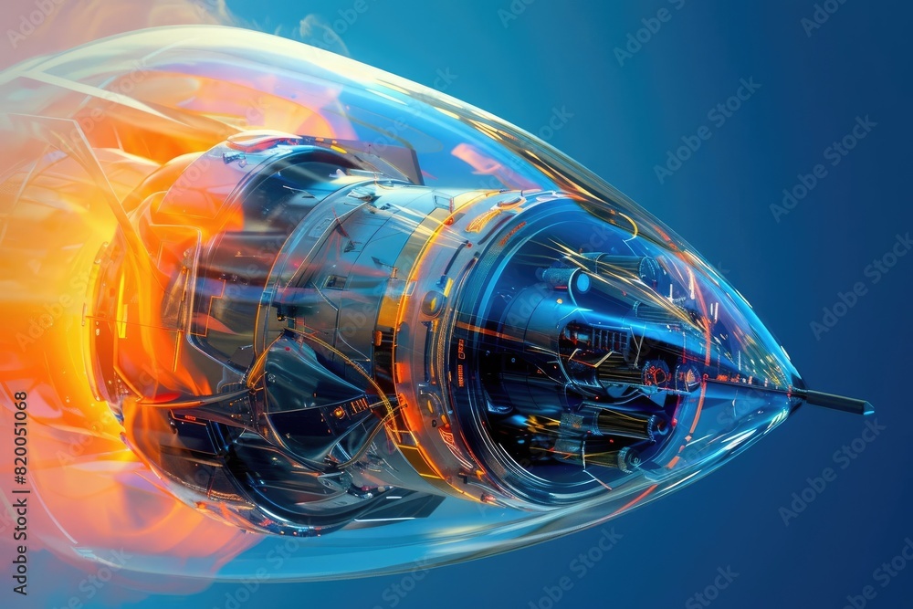 Visualize a spacecraft with heat shields during re-entry, aerospace ...