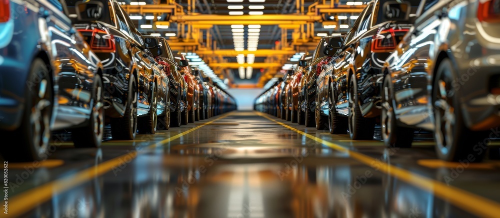The modern car manufacturing assembly line efficiently produces ...