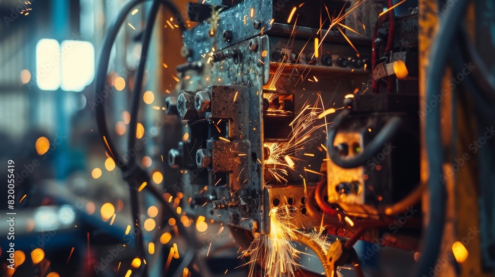 Detailed view of a malfunctioning breaker in a factory electric box ...