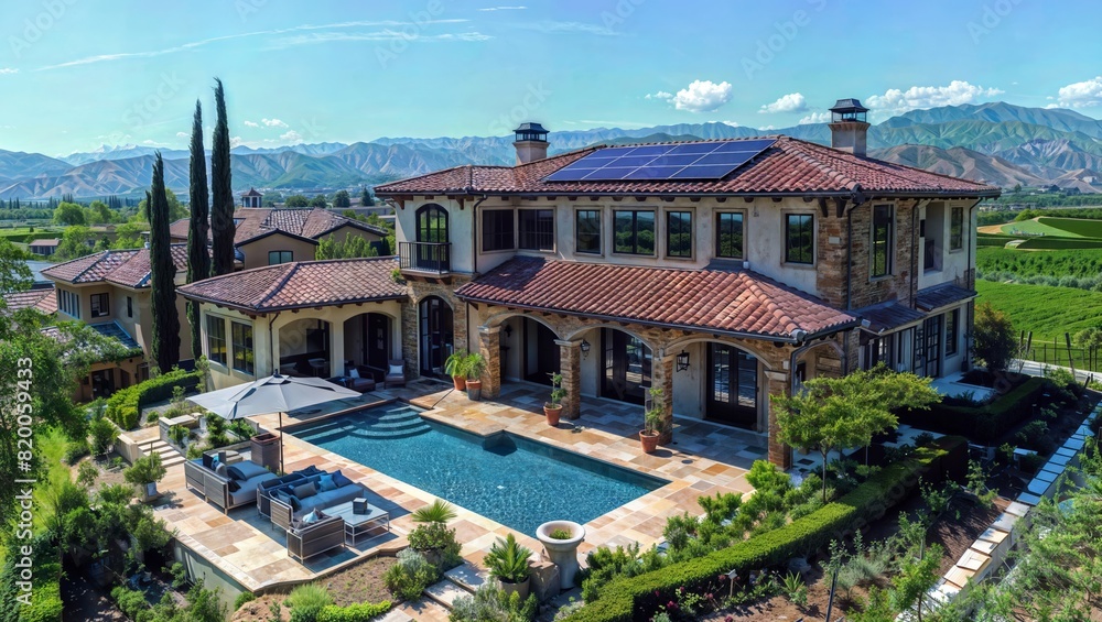 Luxurious Mediterranean-style mansion with solar panels, infinity pool ...