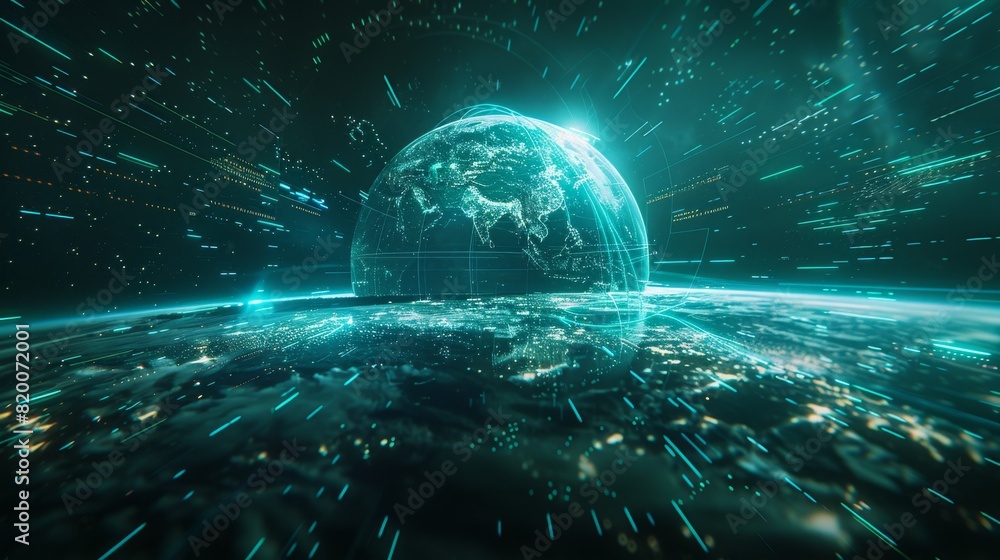 Digital world globe with oceanic and space data, Oceanic currents ...