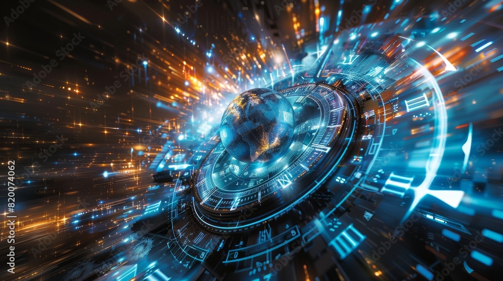 Digital world globe with time-space distortion effects, Temporal ...