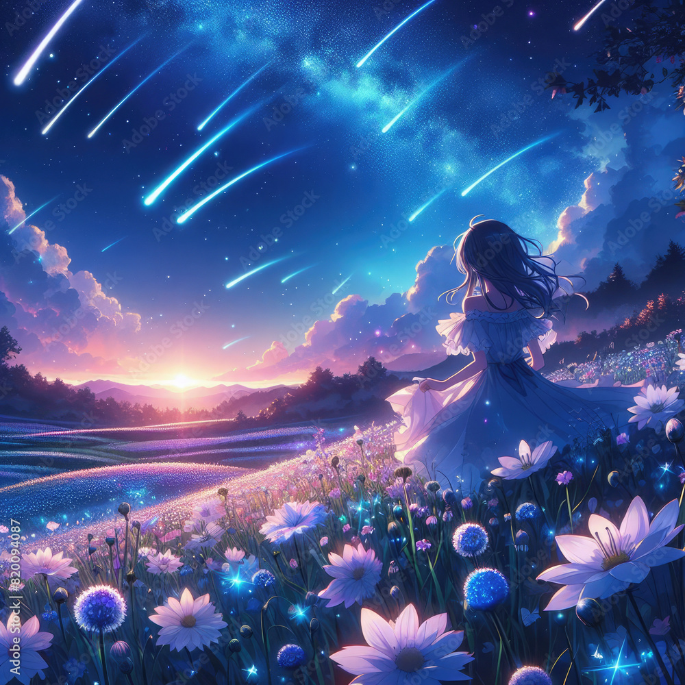 Generative AI, the Beautiful sight of a meteor shower on a beautiful ...