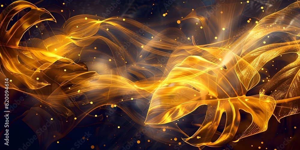 Golden art deco wallpaper featuring a split-leaf Philodendron plant and ...