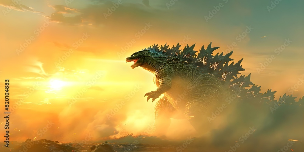 Godzilla King of the Monsters Roaring in the Sunset. Concept Movie ...
