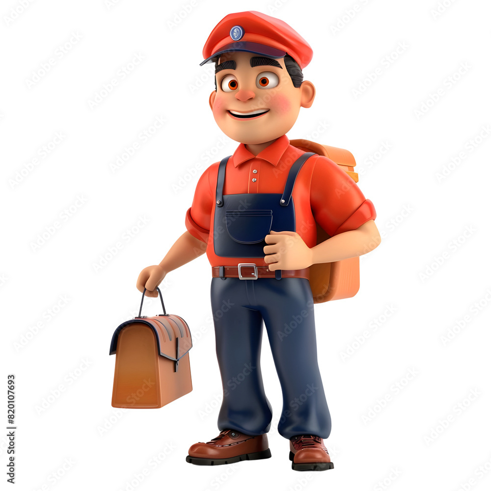 3d Cute cartoon postman Isolated on transparent background, Playful ...