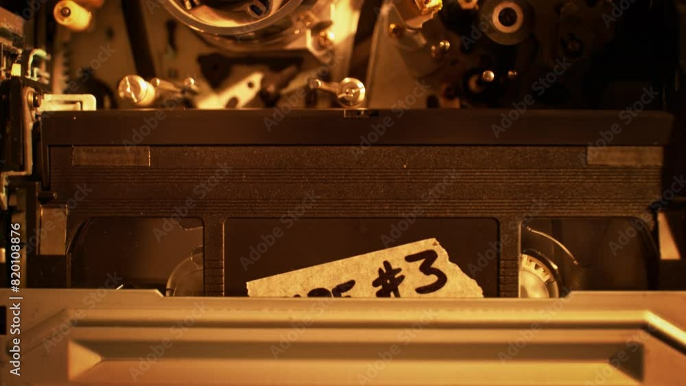 Inserting a VHS Tape - Top View of the Video Cassette Being Pushed into ...
