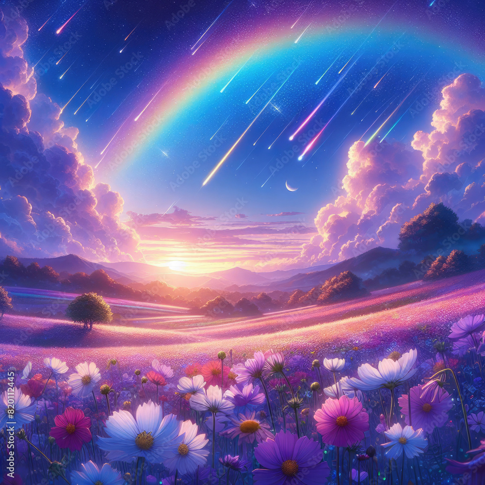 Generative AI, the Beautiful sight of a meteor shower on a beautiful ...