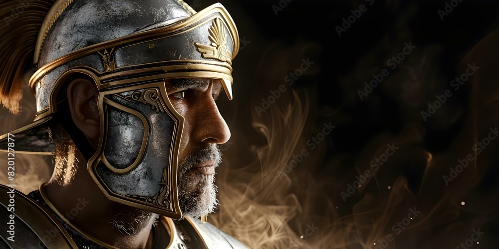 Roman male legionary in full armor with helmet, crest, gladius, and ...