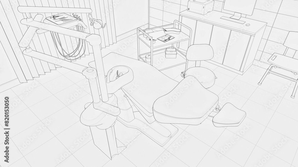Concept outline sketch drawing of modern dentist clinic office interior ...