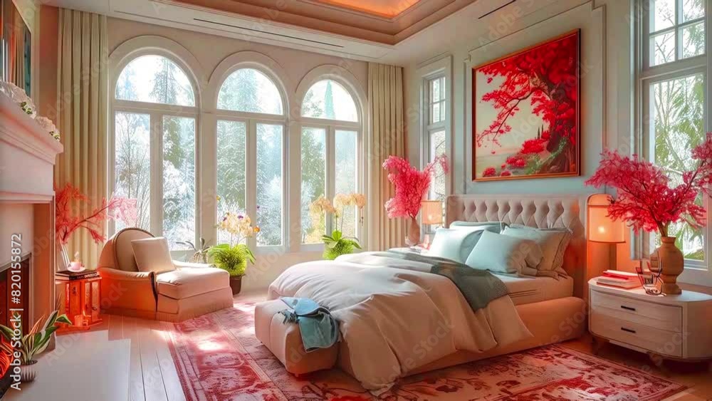 Cabin Interior with Cozy Fireplace, Looped footage Smooth Morning in ...