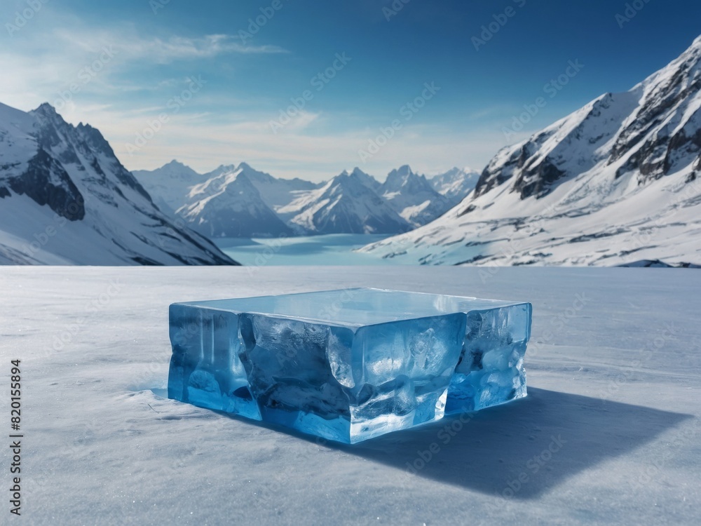 Ice Podium Background with Snow and Winter Product Platform in Cold ...