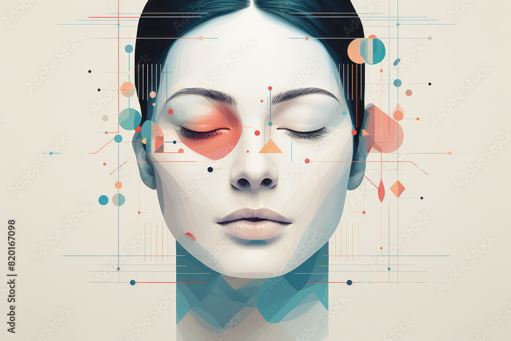 A detailed view of a womans face with her eyes shut, showing features ...