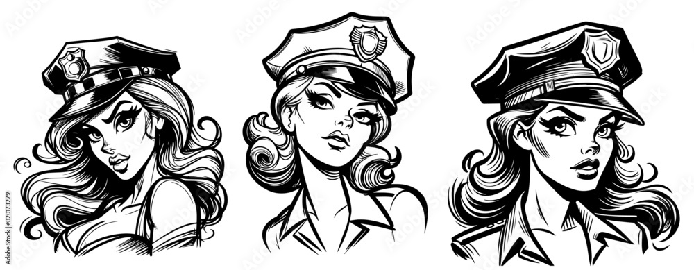 policewoman pin-up girl illustration, adorable beautiful pinup police ...