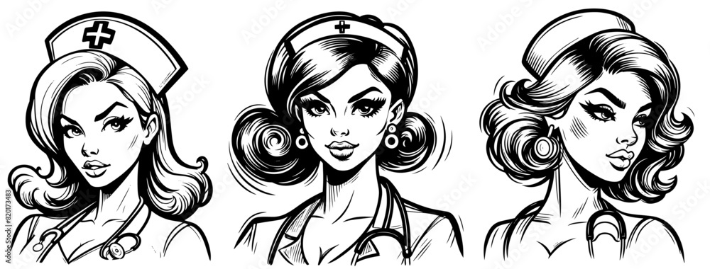 nurse pin-up girl in hospital illustration, adorable beautiful pinup ...