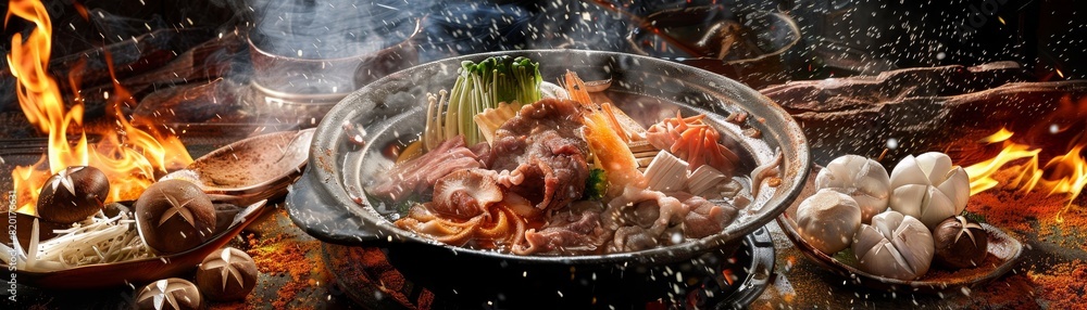 Chanko nabe, sumo wrestler stew with various meats, served in a sumo ...