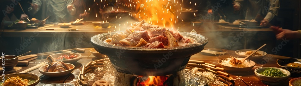 Chanko nabe, sumo wrestler stew with various meats, served in a sumo ...