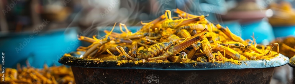 Locusts, fried and seasoned with turmeric, street food in East Africa ...