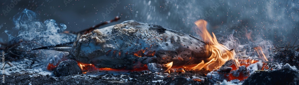 Narwhal blubber, eaten raw, traditional Inuit community meal in Arctic ...