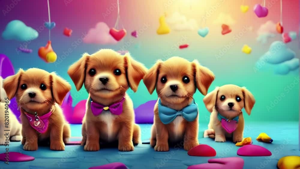 cartoon puppy characters friends together for children, friendship and ...