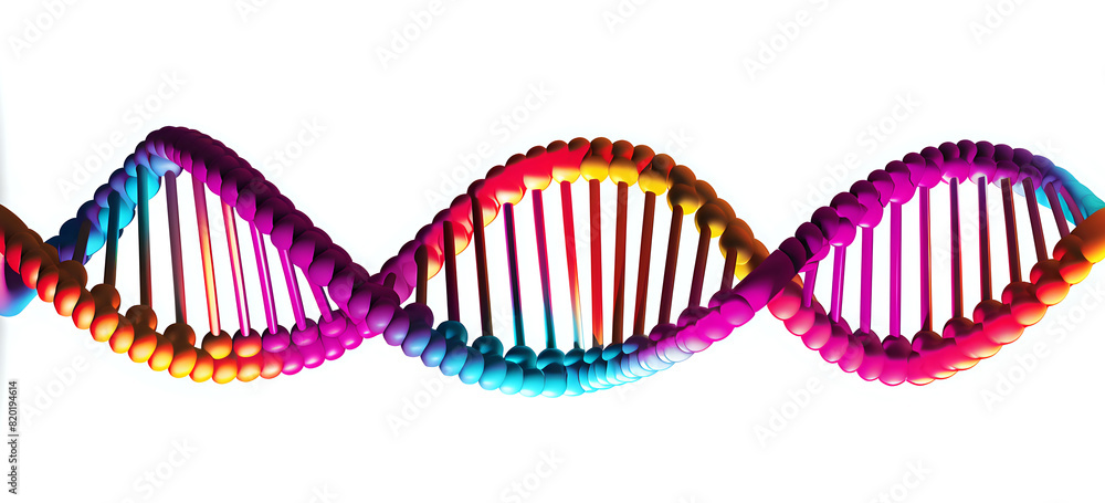 artistic rendition of a DNA double helix in a vibrant range of colors ...