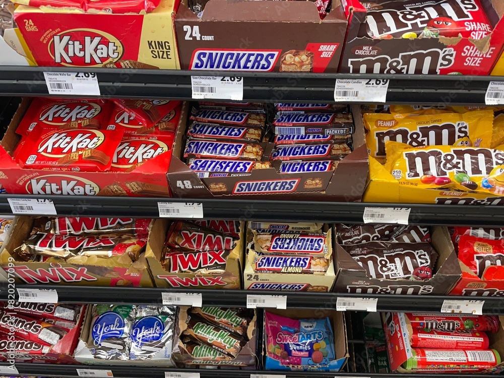 Harveys grocery store interior Check stand candy candy bar prices Stock ...